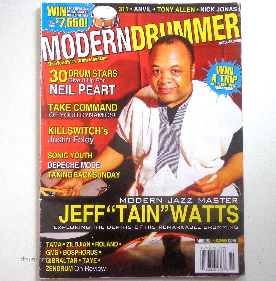 MODERN DRUMMER - Oct 2009 - JEFF TAIN WATTS + NEIL PEART of RUSH | eBay