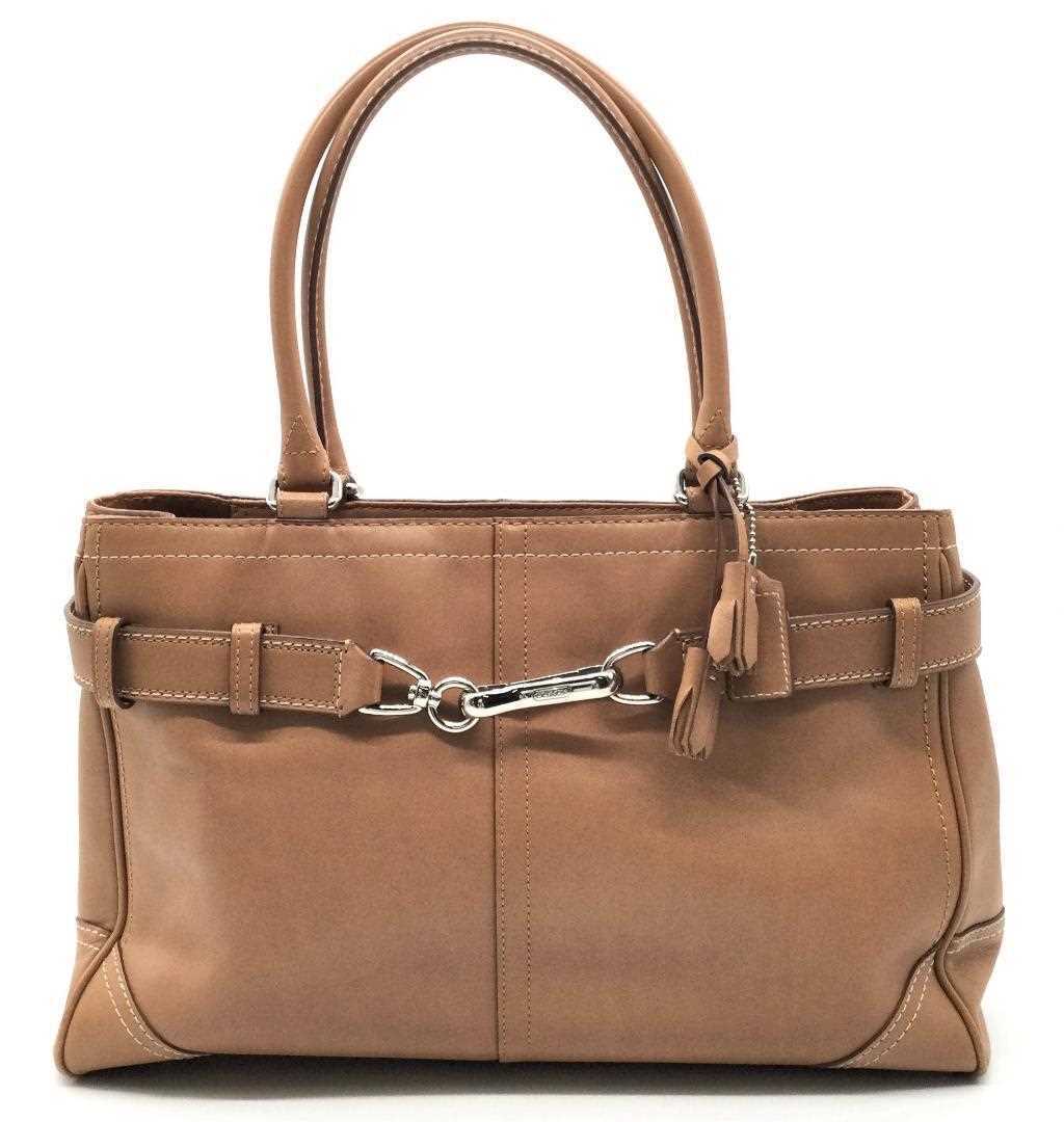 COACH Tote Handbag Logo Hardware Leather Brown Women'… - Gem