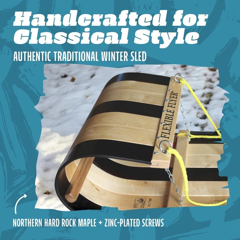 6 Foot Classic Wood Toboggan Sled for 1 To 3 Riders (Walnut) Long Snow ...