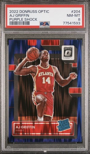 AJ Griffin Hawks NBA Donruss Optic 2022 Rated Rookie Purple Shock PSA 8 ...
