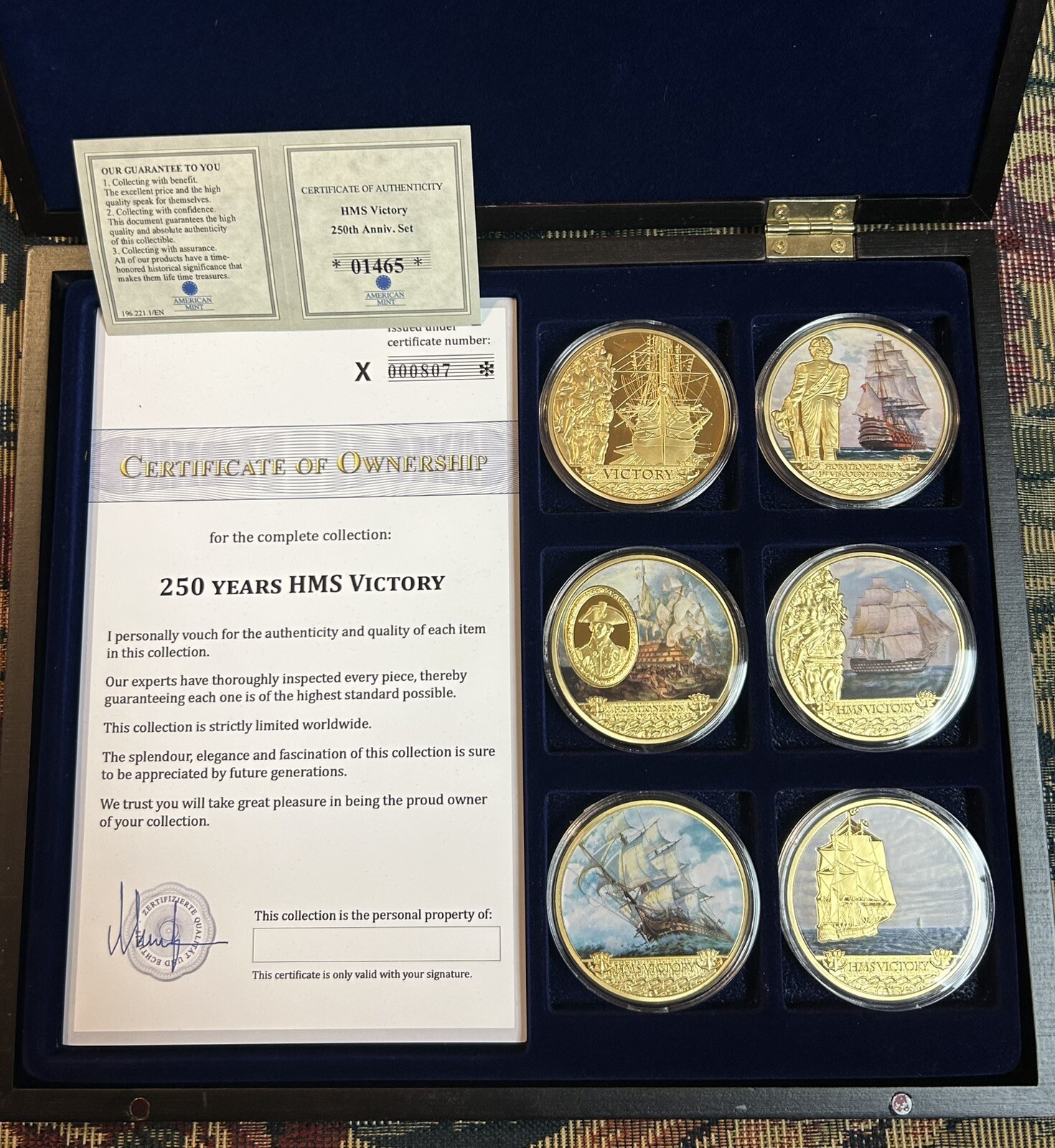 250th Aniversary HMS Victory 6pc. Commemorative Gold Coin Proof Set w ...