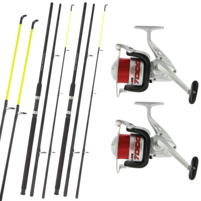 2 x 12ft 3pc Sea Fishing Rods And 2 x Sea Fishing Reels Sea Set Up With ...