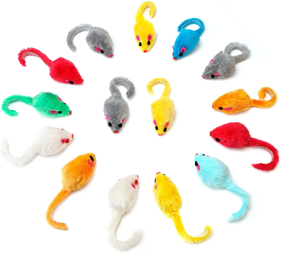 36PCS 4.1'' Furry Cat Toy Mice Rattle Small Mouse Kitten Interactive ...