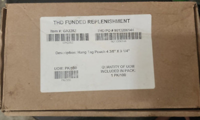 THD Funded Replenishment Plastic Hang Tag Pouches 4-3/8" x 9-1/4"~ 100 ...