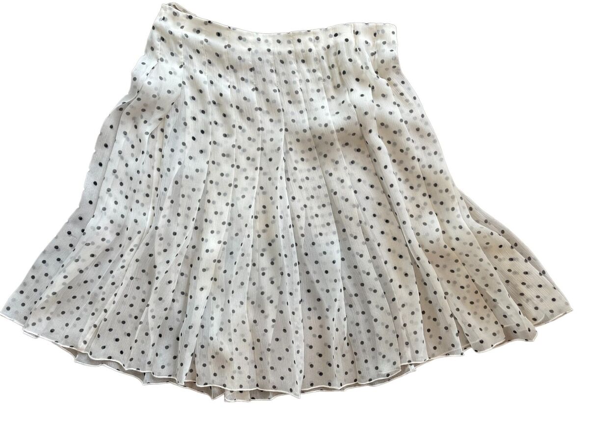 Prada Vintage Spring 2000 Cream Black Polka Dot Pleated Silk Prada Vintage Spring 2000 Cream Black Polka Dot Pleated Silk