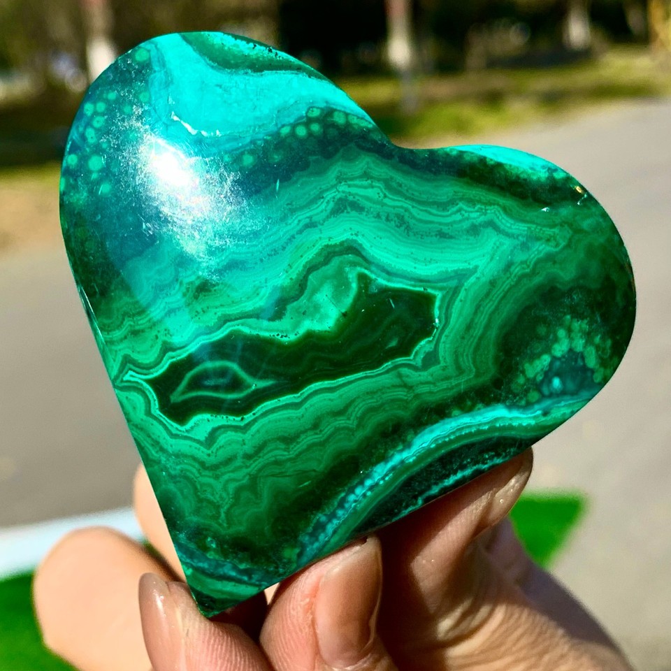 138G Natural glossy Malachite heart shape cluster rough mineral sample ...