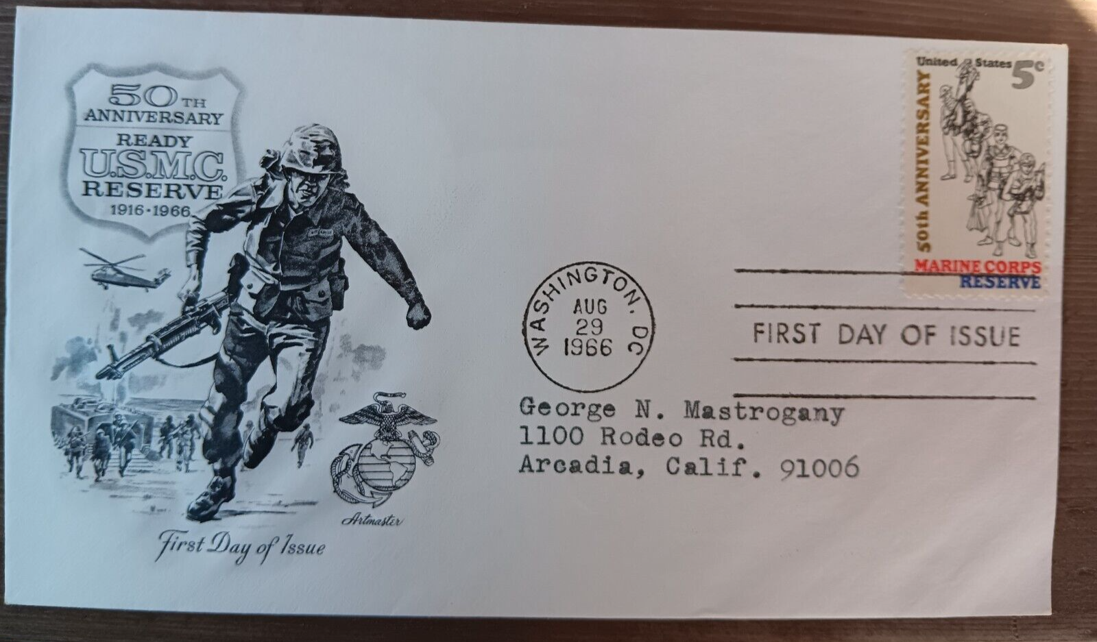 USMC MARINE CORPS RESERVE 1966 50TH ANNIVERSARY ARTMASTER CACHET FDC ...
