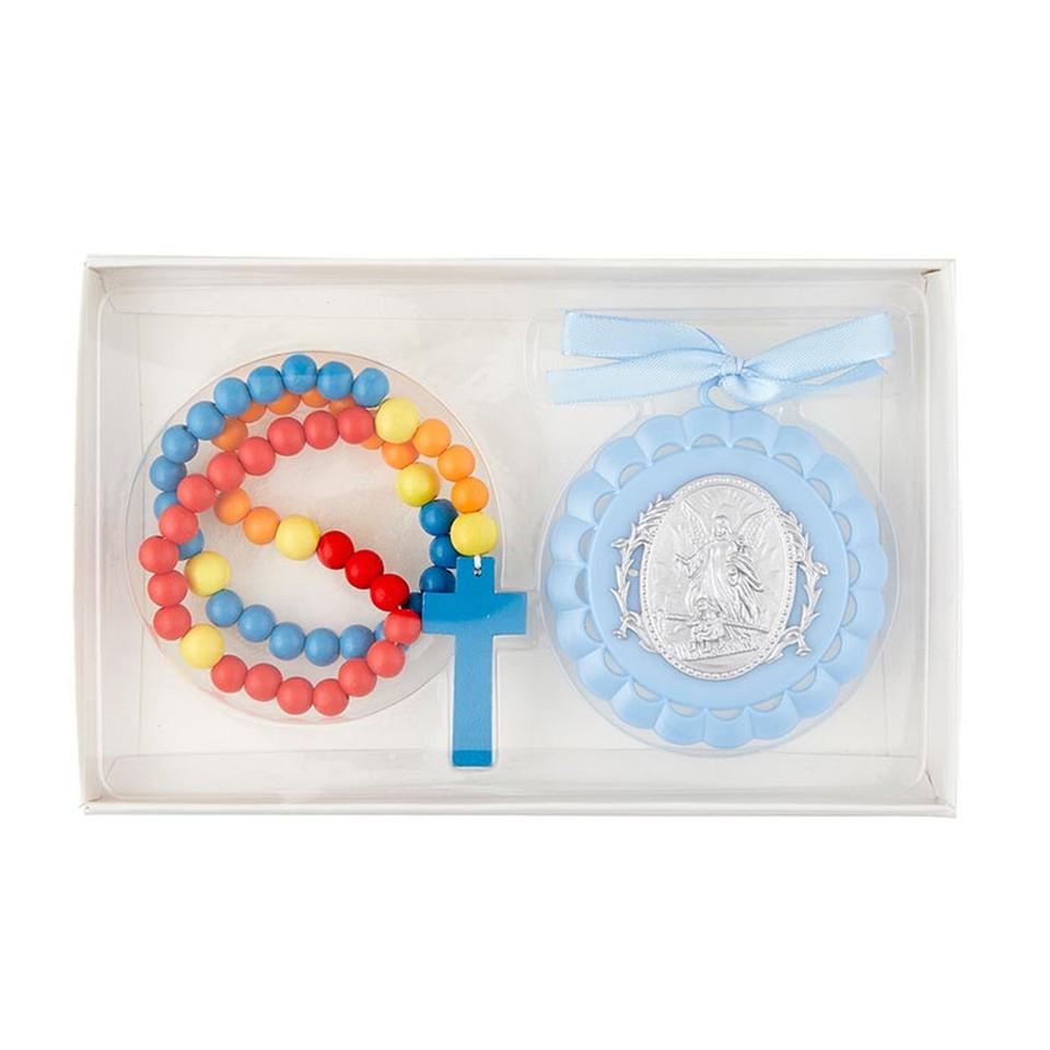 Guardian Angel Crib Medal - Blue - With Child Rosary(BK-12475)- Boxed ...