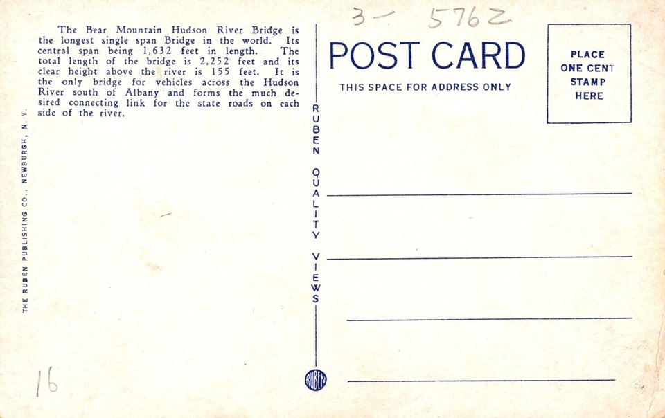 Albany NY-New York Bear Mountain River Bridge Showing Toll Gate Vintage ...