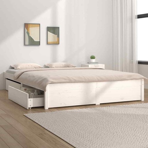 Bed Frame with Drawers White 137x187 Double Size H8C3 | eBay Australia