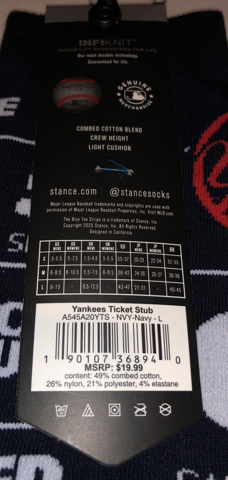 Stance MLB NY Yankees Ticket Stub Crew Socks 1 Pair Men 9-13 Baseball ...