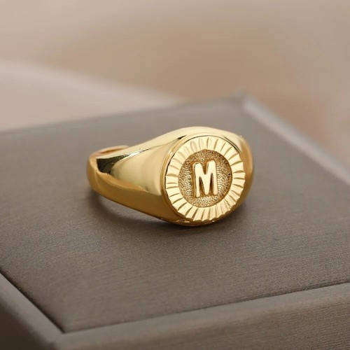 Fantastic " M " Personalized Name Signet Ring For Men's In Solid 10K ...