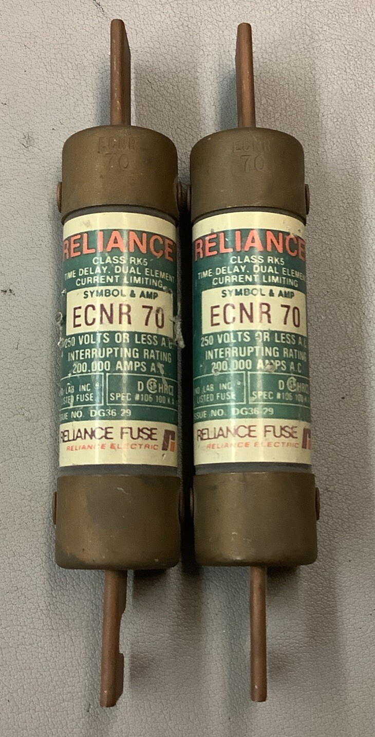 Lot of 2 Reliance ECNR70 70 Amp Time Delay Fuses (B439) | eBay