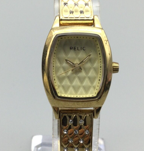 Relic Watch Women Gold Tone Pave Rectangle Pave Band 20mm New Battery 7 ...