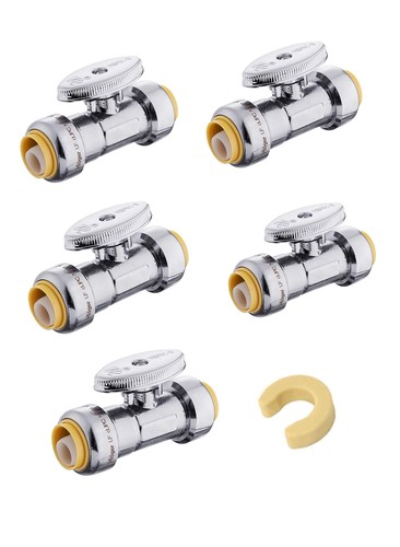 (Pack of 5) Push Fit 1/4 Turn Straight Stop Valve Water Shut Off 1/2 ...