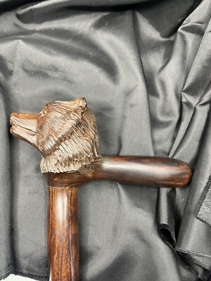 CARVED WOOD BLACK FOREST TYPE BEAR CANE WALKING STICK | eBay