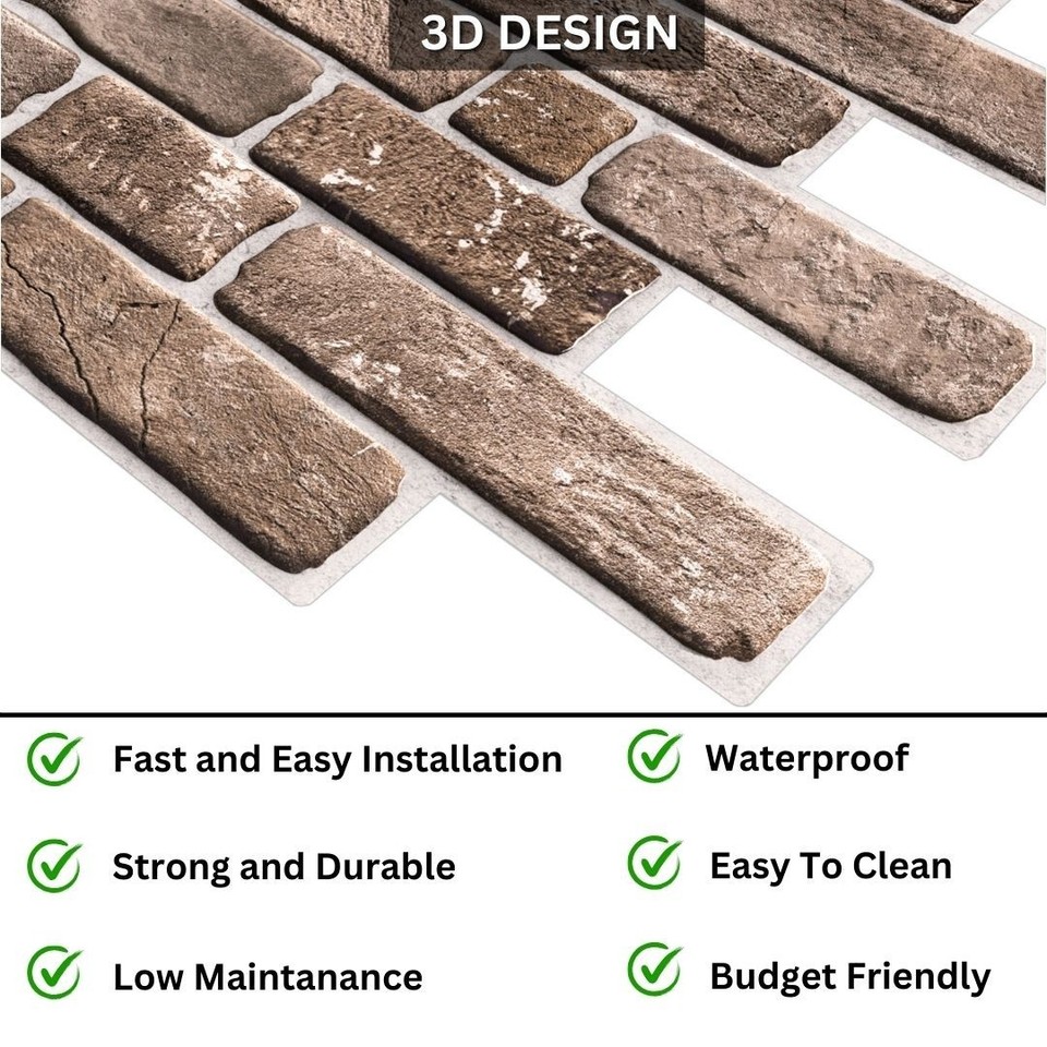 Stone Brick Wood Effect 3D PVC Plastic Wall Panels Decorative Cladding ...