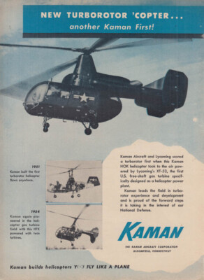 New Turborotor HOK Helicopter - Another Kaman First ad 1956 AW | eBay