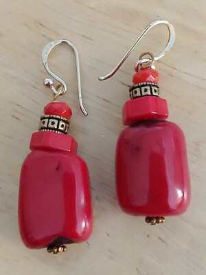 STUNNING BARSE 925 STERLING SILVER RED HOWLITE STONE LANTERN DANGLE ...