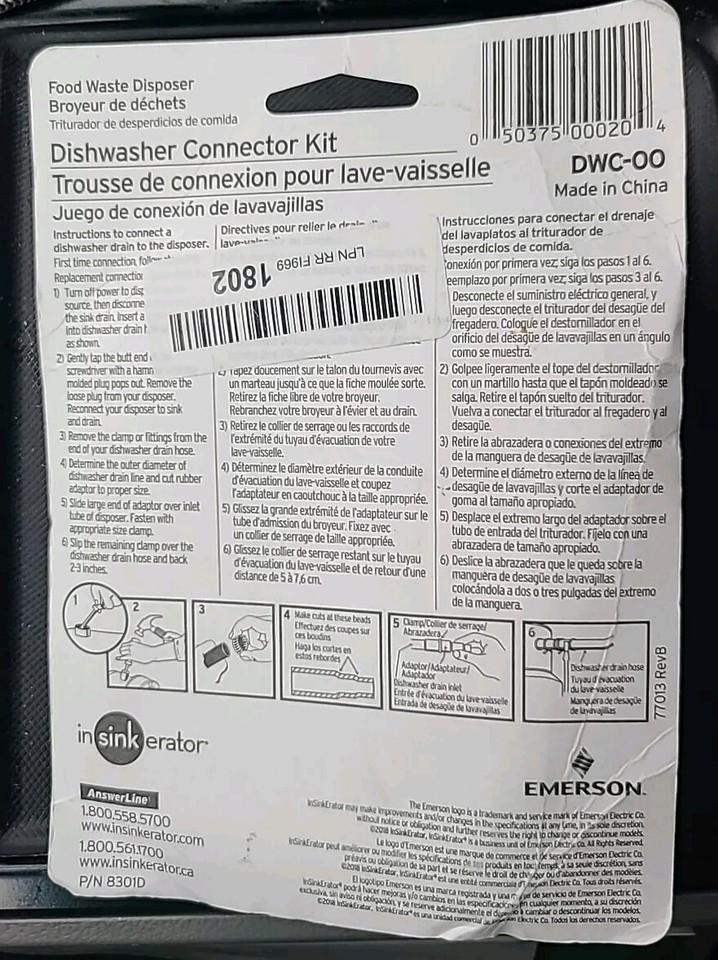 Disposal Drain Dishwasher Connector Kit InSinkErator DWC-00 50375000204 ...