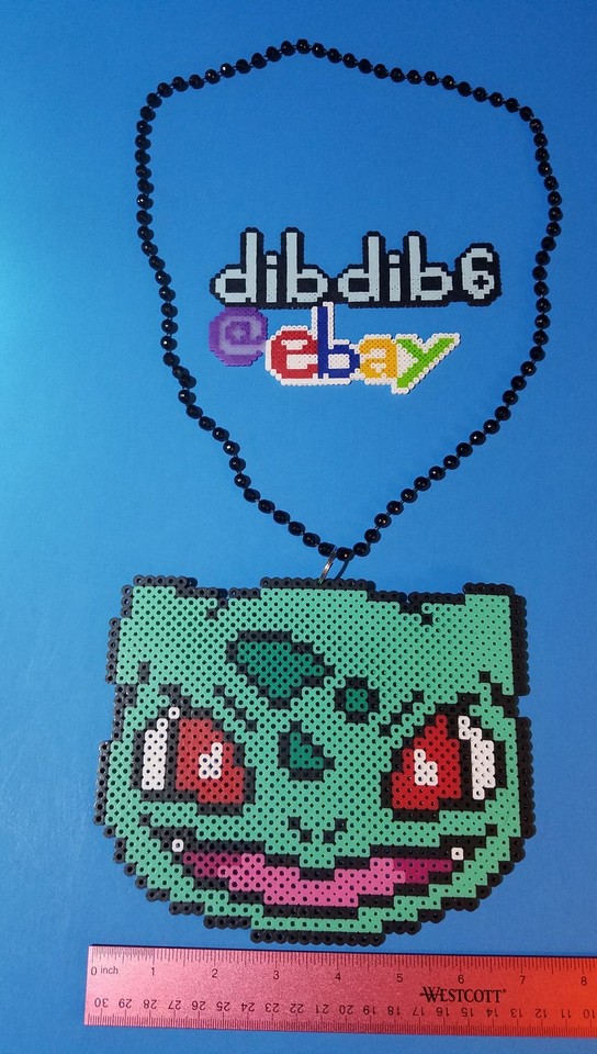 Bulbasaur kandi perler necklace, rave EDC PLUR Pokemon Go Pikachu hama ...