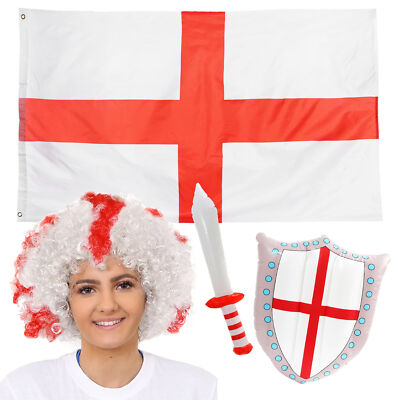 ENGLAND FLAG, WIG & INFLATABLES ST GEORGE'S DAY SUPPORTER SET FANCY ...
