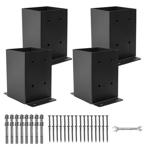 4x4 Post Base 4 Pcs, Post Brackets (Inner Size 3.6"x3.6"), Black Powder ...