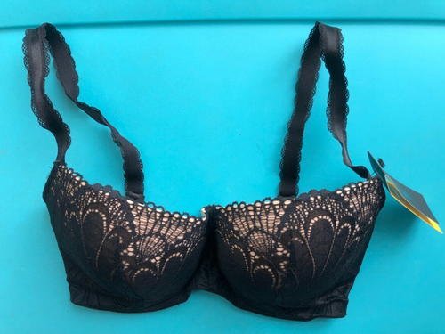 WONDERBRA Black Balconette Full Effect Push-up Bra, US 32DD NWTS FREE ...
