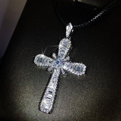 2Ct Round Lab-Created Diamond Awesome Cross Pendant 14K White Gold ...