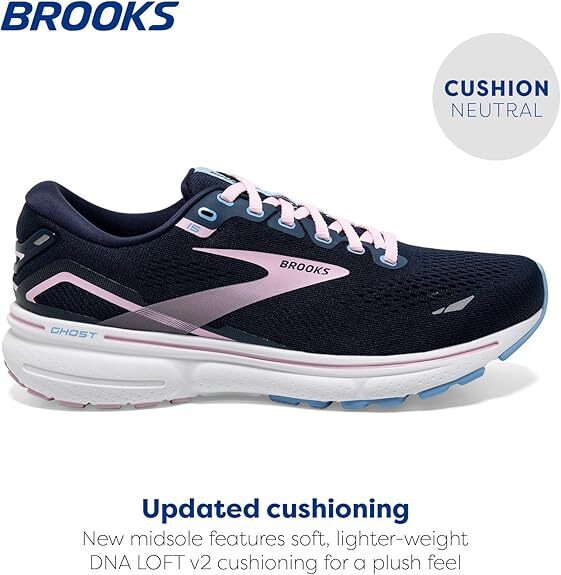 Brooks Women's Ghost 15 Neutral Running Shoe Peacoat/Pink/Open ...