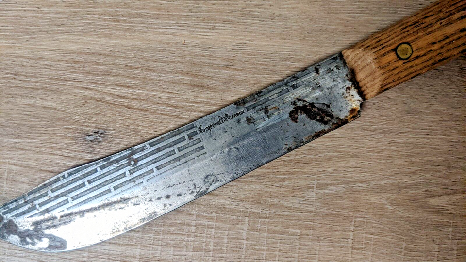 Vintage Forgecraft Hi-Carbon Steel 7" Blade Butcher Knife W/Hickory ...