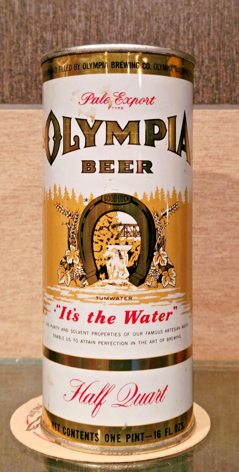 MINTY WALL FIND 1958 16 OUNCE 2-SIDED OLYMPIA FLAT TOP BEER CAN WA RED ...
