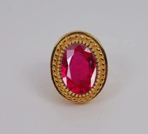 4.00 Ct Oval Cut Simulated Red Ruby Men's Bishop Ring 14K Yellow Gold ...