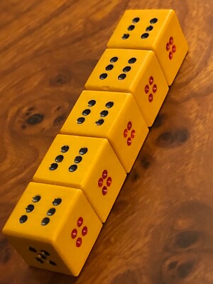 1950s Japan butterscotch bamboo red & black pips 21/32" dice set 080623 ...
