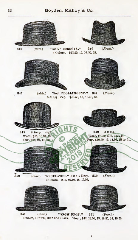 Boyden Malloy Co 1875 Samples CATALOG Nobby Styles Mens Wool Felt Hats ...