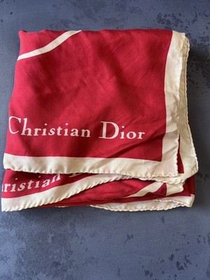 CHRISTIAN DIOR 100% Silk Large Red and White Abstract Vintage Scarf | eBay