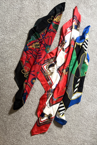 Vintage Horse Carriage Rope Tassel Red Nautical Preppy Silk Scarf Lot ...