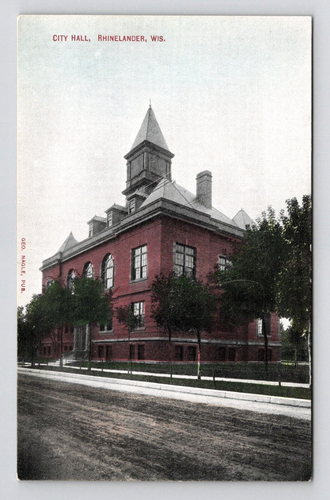 City Hall Building Rhinelander Wisconsin WI Street View 1900s Postcard ...