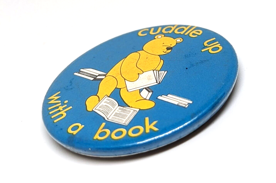 Vtg Cuddle Teddy Bear Book Lover Novel Fiction Reader 1980's Badge Pin ...