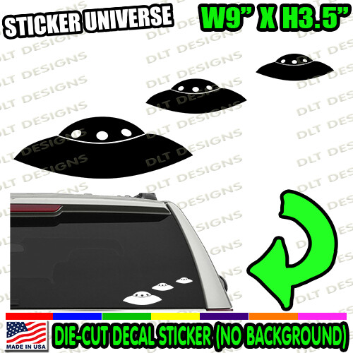 UFO Flying Saucers Invasion Funny Car Window Decal Bumper Sticker ...