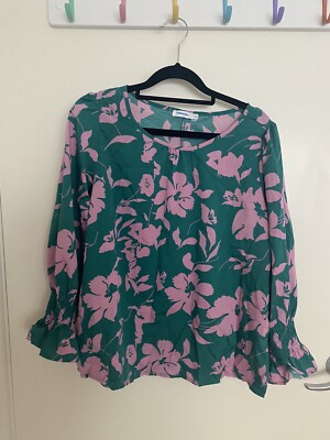 Valleygirl Womens Top Size 8 Turquoise Green Floral Long Sleeve Blouse ...