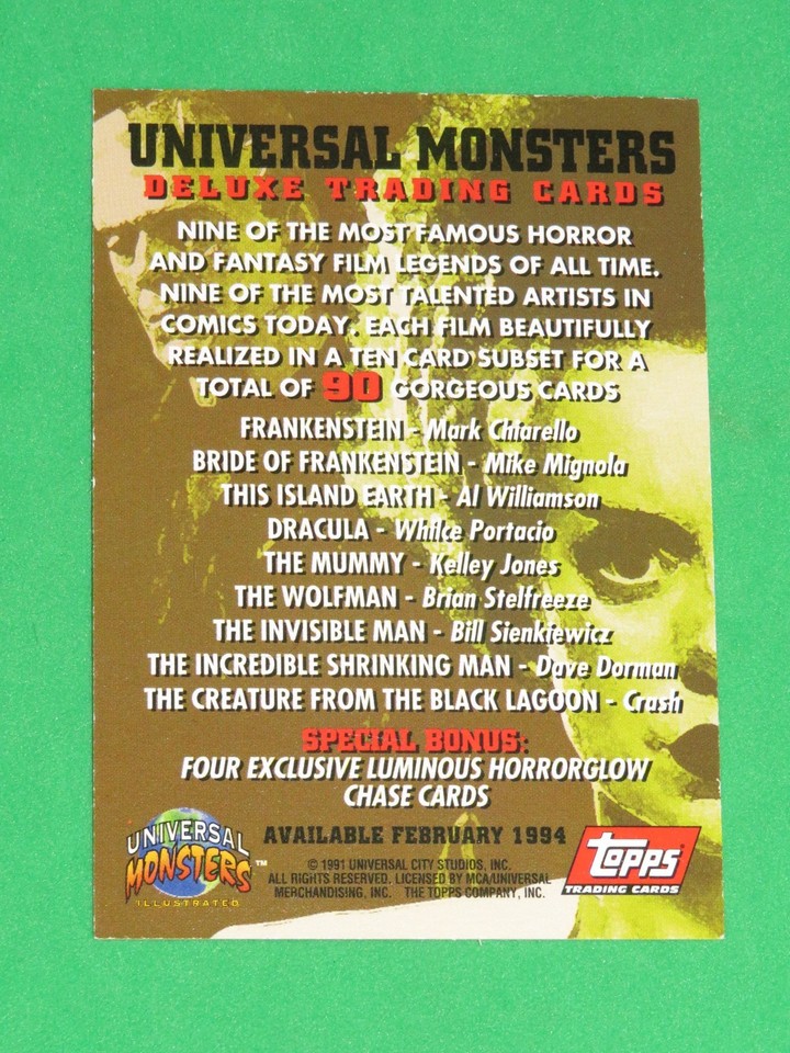 1994 Universal Monsters Illustrated PROMO 3 Card SET HORRORGLOW BRIDE ...