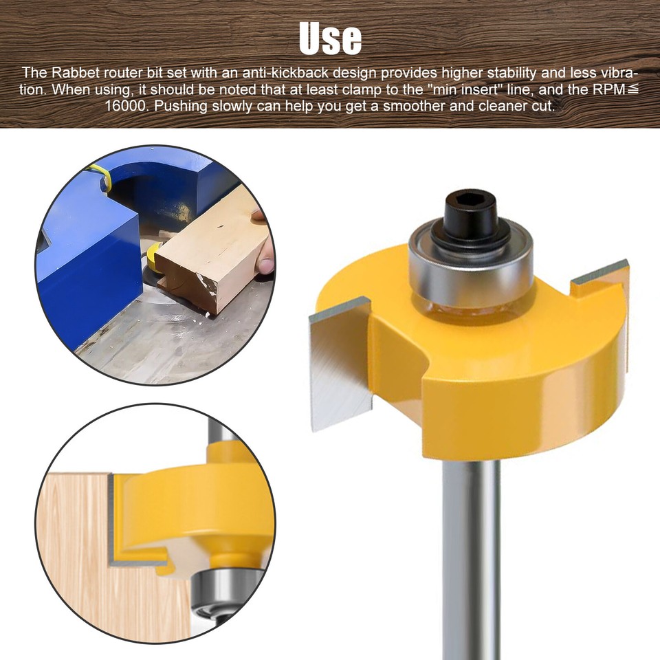 7PCS Rabbet Router Bit Set 5/16" W/ 6 Bearings Tenon Cutter Wood ...