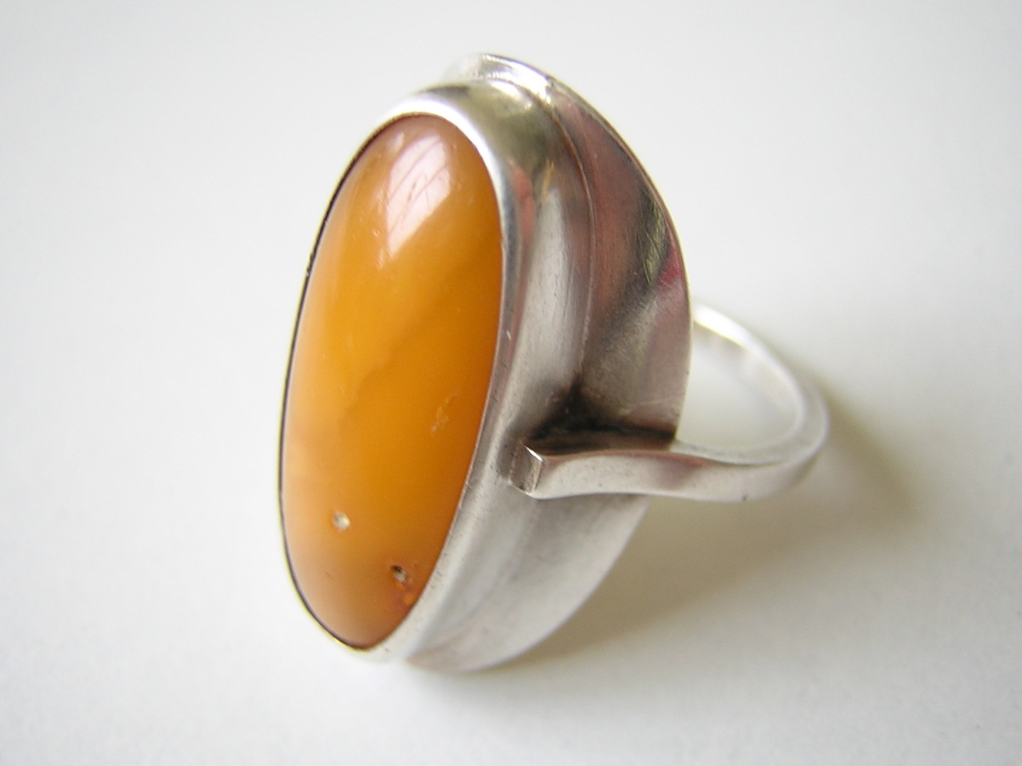 Antique Fish Country 835 Silver Ring Natural Amber Eg… - Gem