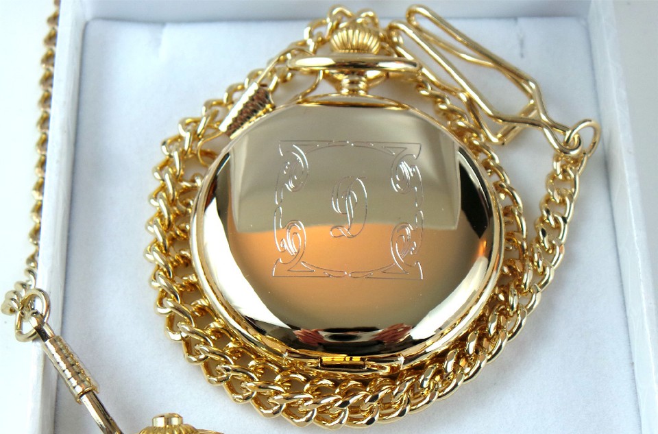 PERSONALISED 24k Gold Clad Pocket Watch Engraved Wedding Usher Best Man ...