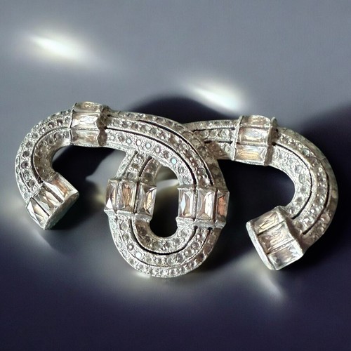 Art Deco Rhinestone Brooch Pot Metal 1930s Silver Tone Geometric Pin ...