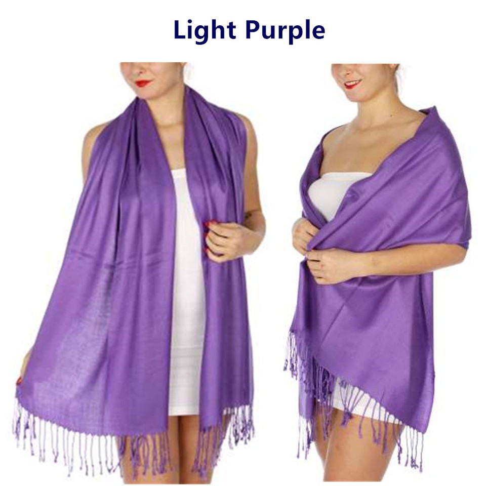 2PLY Long 78X28 Solid Silky Pashmina Shawl Wrap Stole Wool Feel Scarf ...