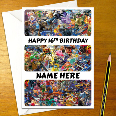 SUPER SMASH BROS ULTIMATE Personalised Birthday Card - mario switch ...