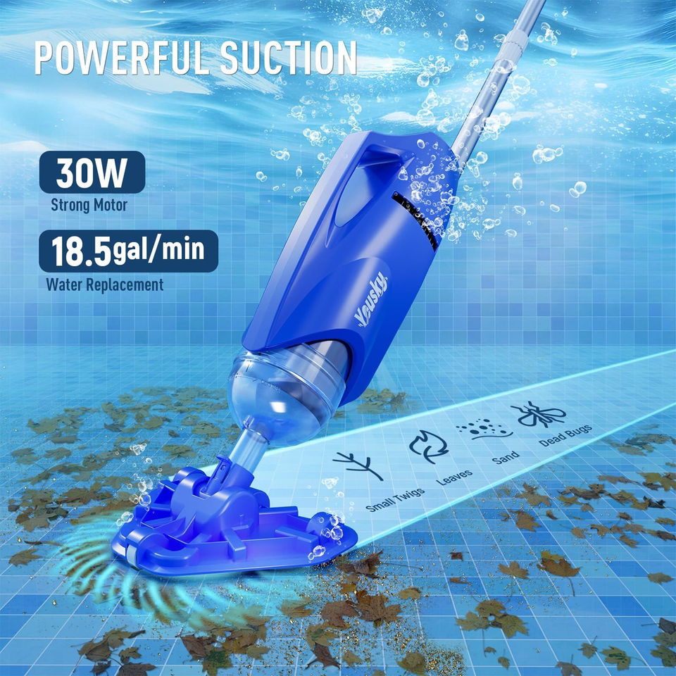 Cordless Pool Vacuum, Hot Tub Vacuum with 18.5GPM Strong Suction Ocean ...