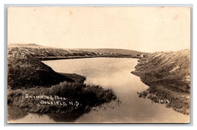 Belfield North Dakota RPPC ~ Swimming pool . Local pond | eBay